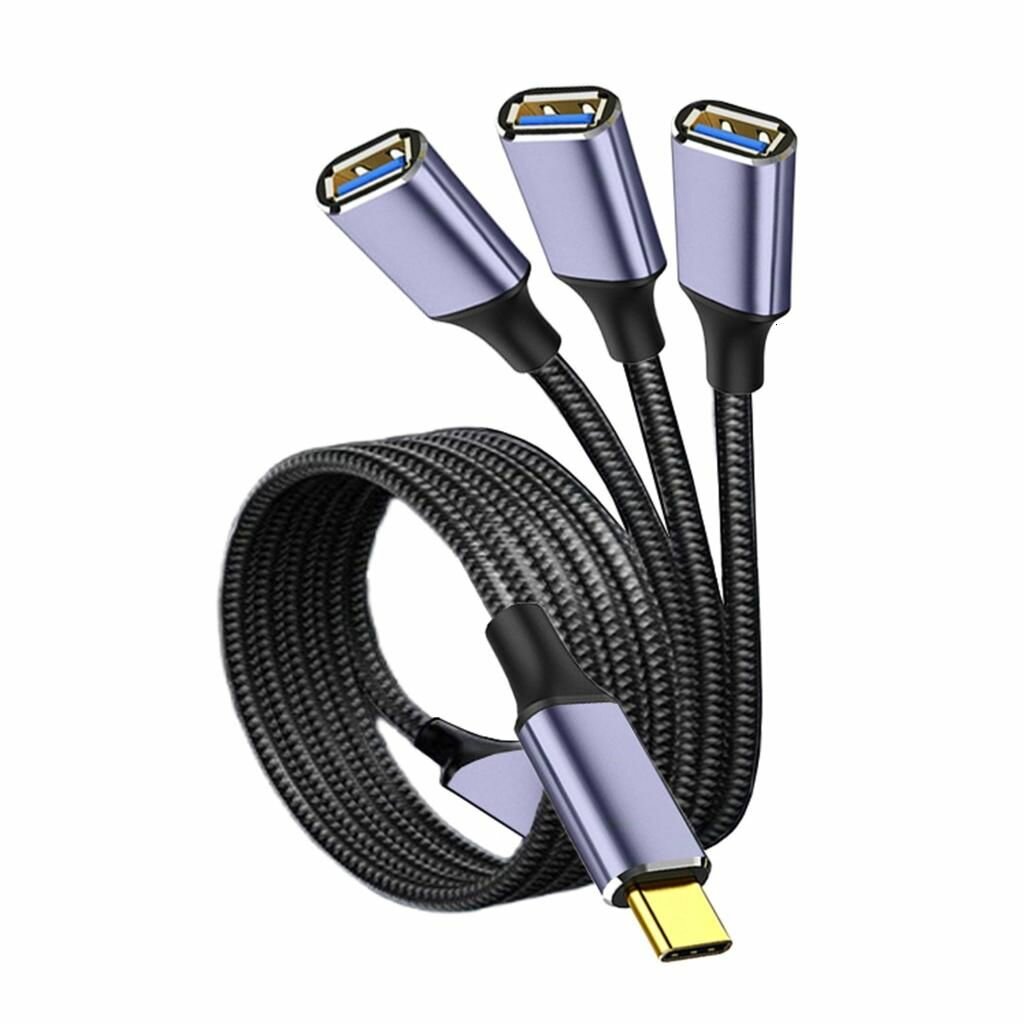 USB 2.0 OTG адаптер Type C - 2/3 USB 2.0 HUB, 120cm - Один на троих