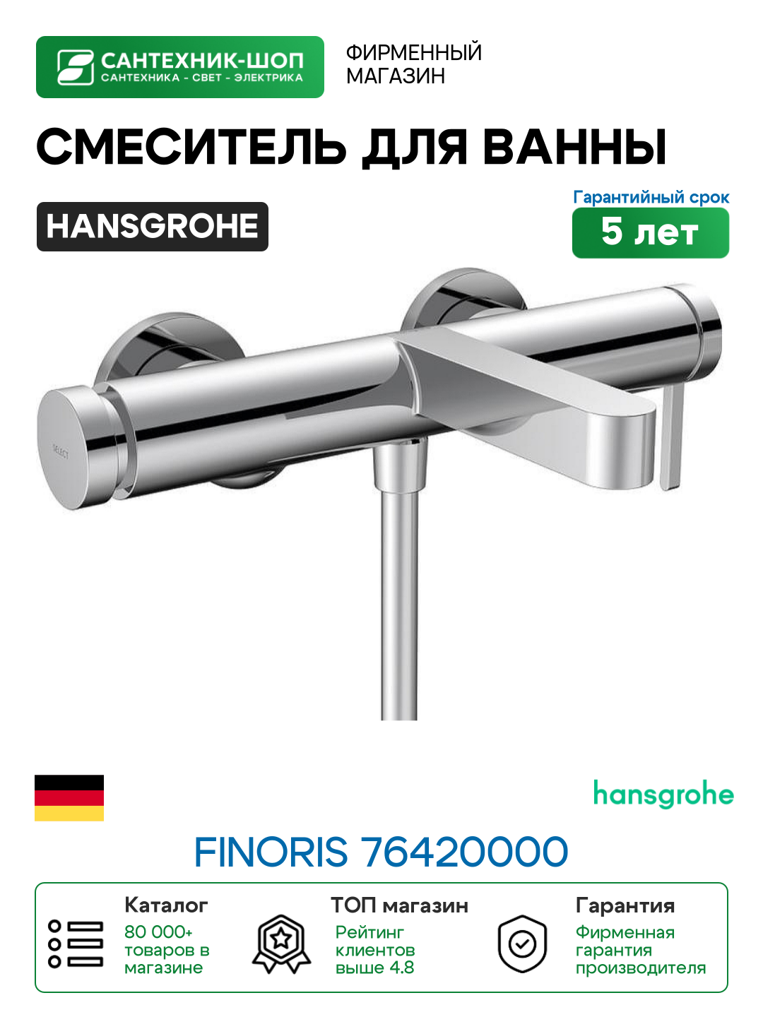 Смеситель для ванны Hansgrohe Finoris 76420000 Хром латунь на стену