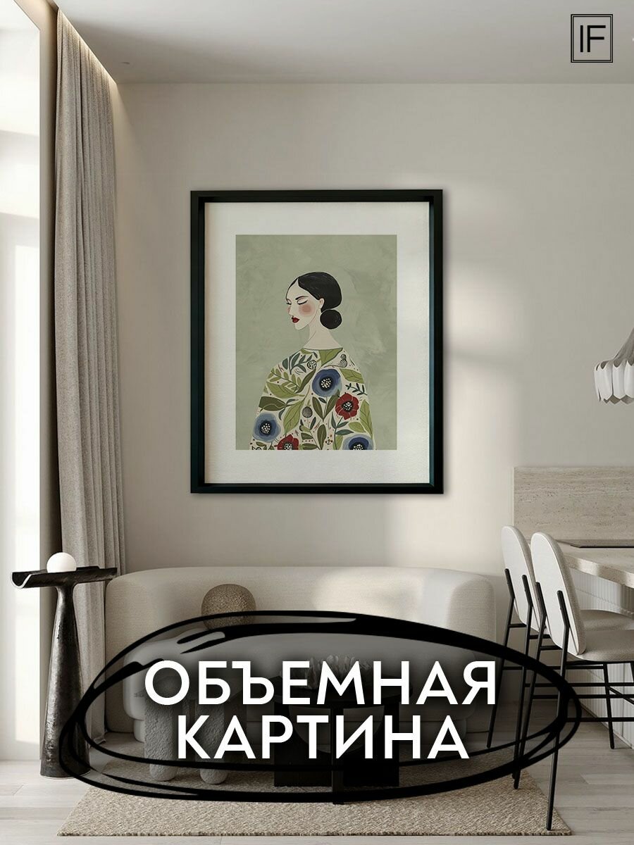 Современная картина в рамке Девушка с красными губами 40х50 см