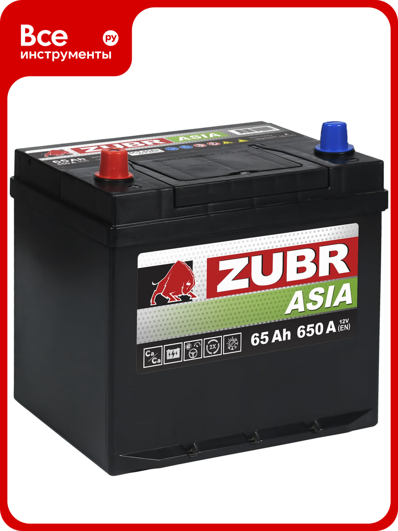 Аккумулятор ZUBR Premium Asia 65Ah L+ (нижний борт) прямая полярность для автомобилей легковых и грузовых кальциевая технология