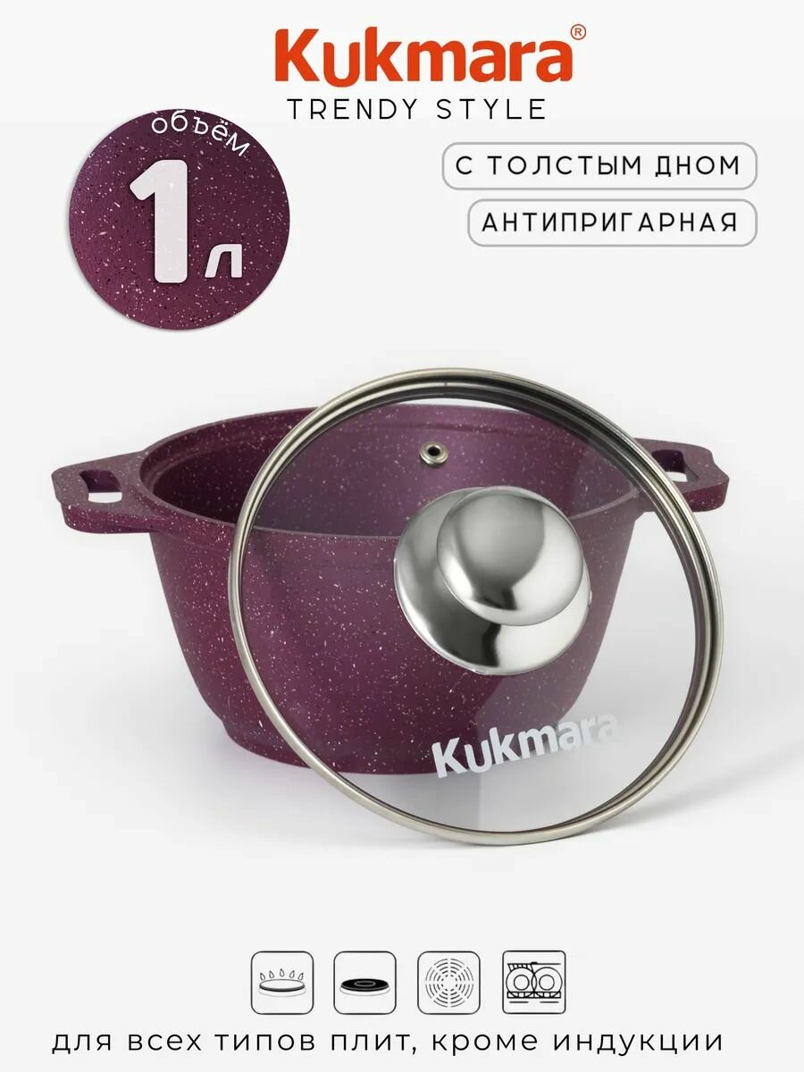 Кастрюля 1 литр Кукмара с крышкой антипригарная