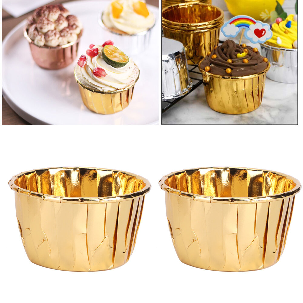50 шт. двусторонний скрученный бумажный стаканчик, термостойкие чашки для выпечки тортов для кексов (золото)