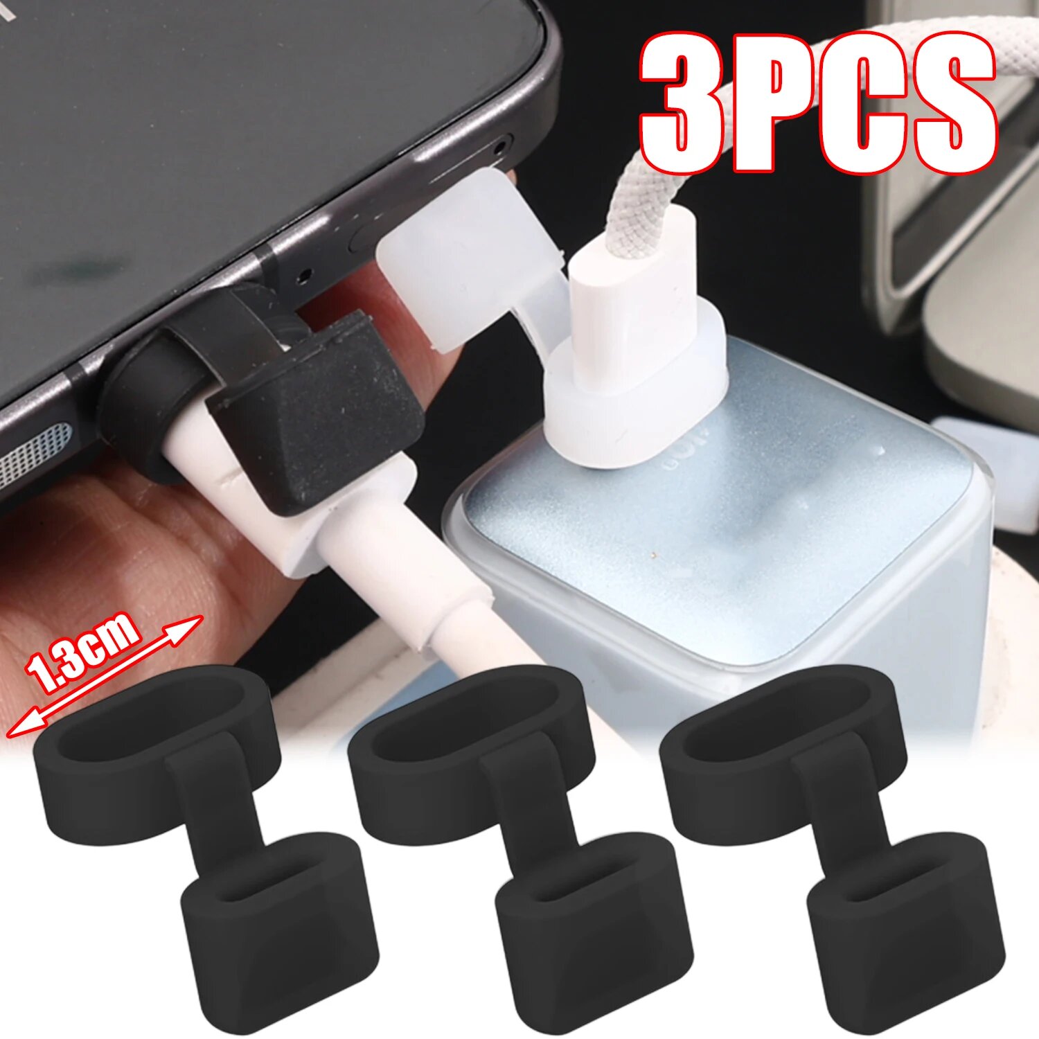 Вилка типа C, противопыльная заглушка, пробка для зарядки, удлинитель, кабель линии передачи данных, защита USB-C, пылезащитный чехол, пылезащитные заглушки Black 3PCS