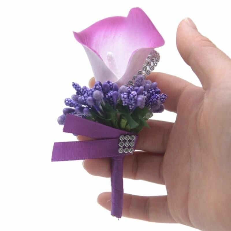 4шт, свадебный цветок из бисера калла лилия корсаж-фиолетовый