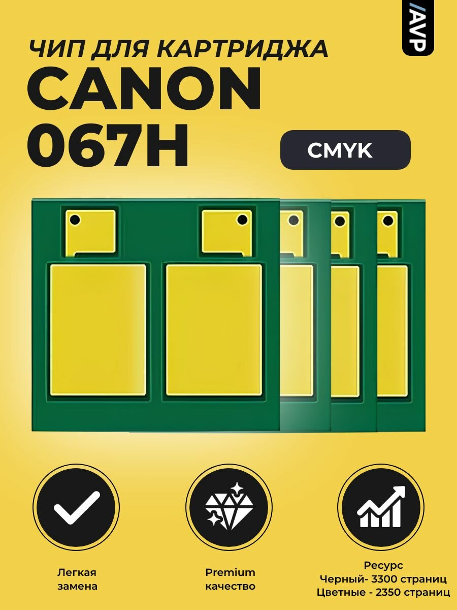 Чипы для картриджей Canon 067H для i-Sensys LBP631Cw LBP633Cdw, набор CMYK