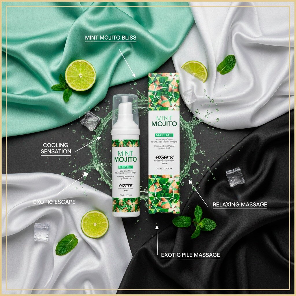 Массажное масло Exsens Gourmet Mint Mojito, разогревающее, для прелюдии, 50мл