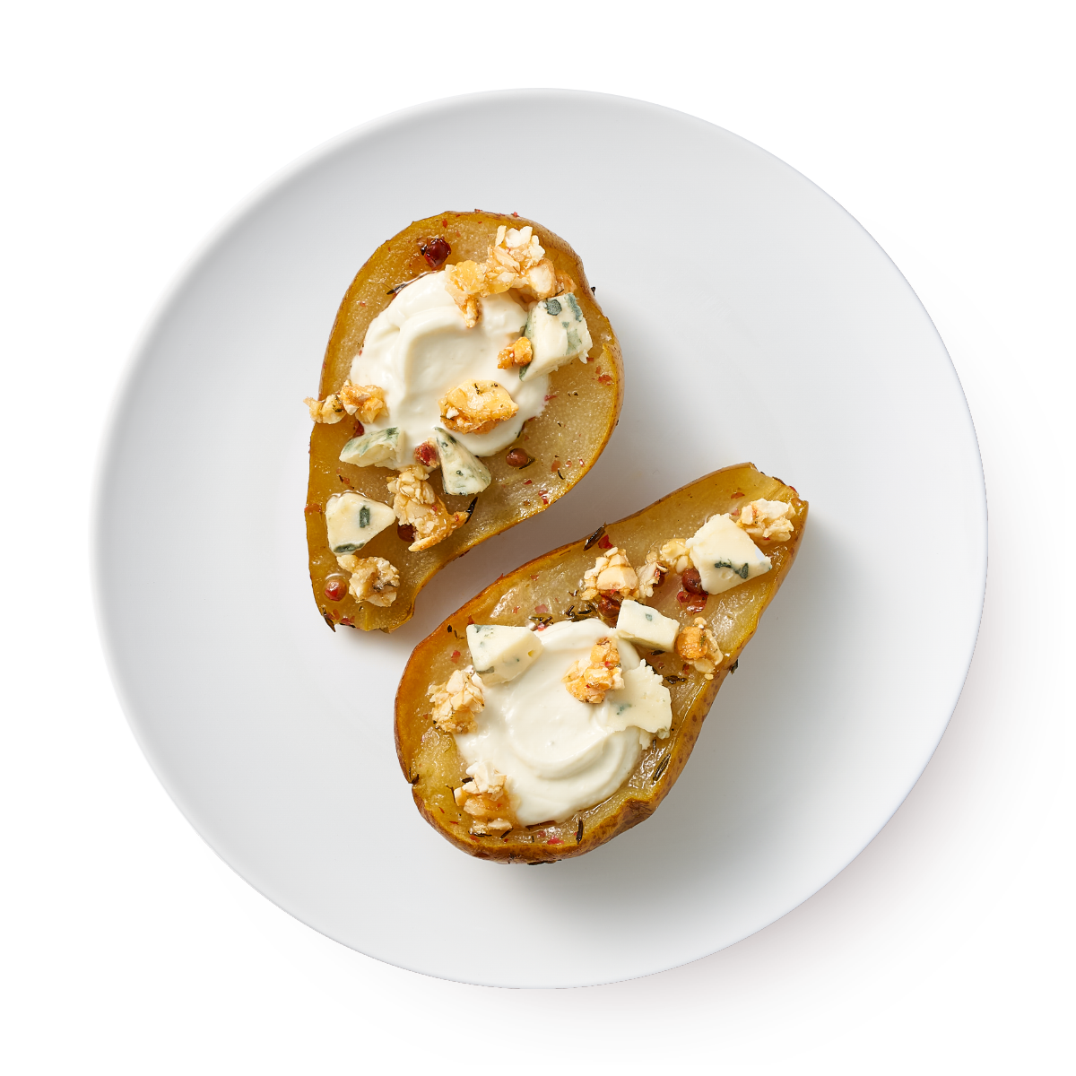 Груша запечённая с муссом из Дор Блю, кешью в карамели «Йуми»