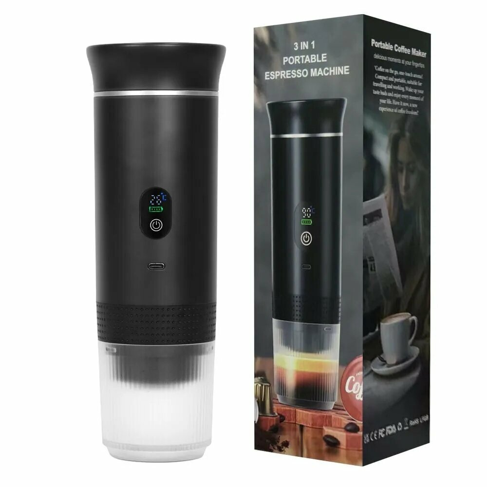 Кофеварка автомобильная A#824646944871__Черный(С цифровым дисплеем)_Кофемашина_06, черный матовый