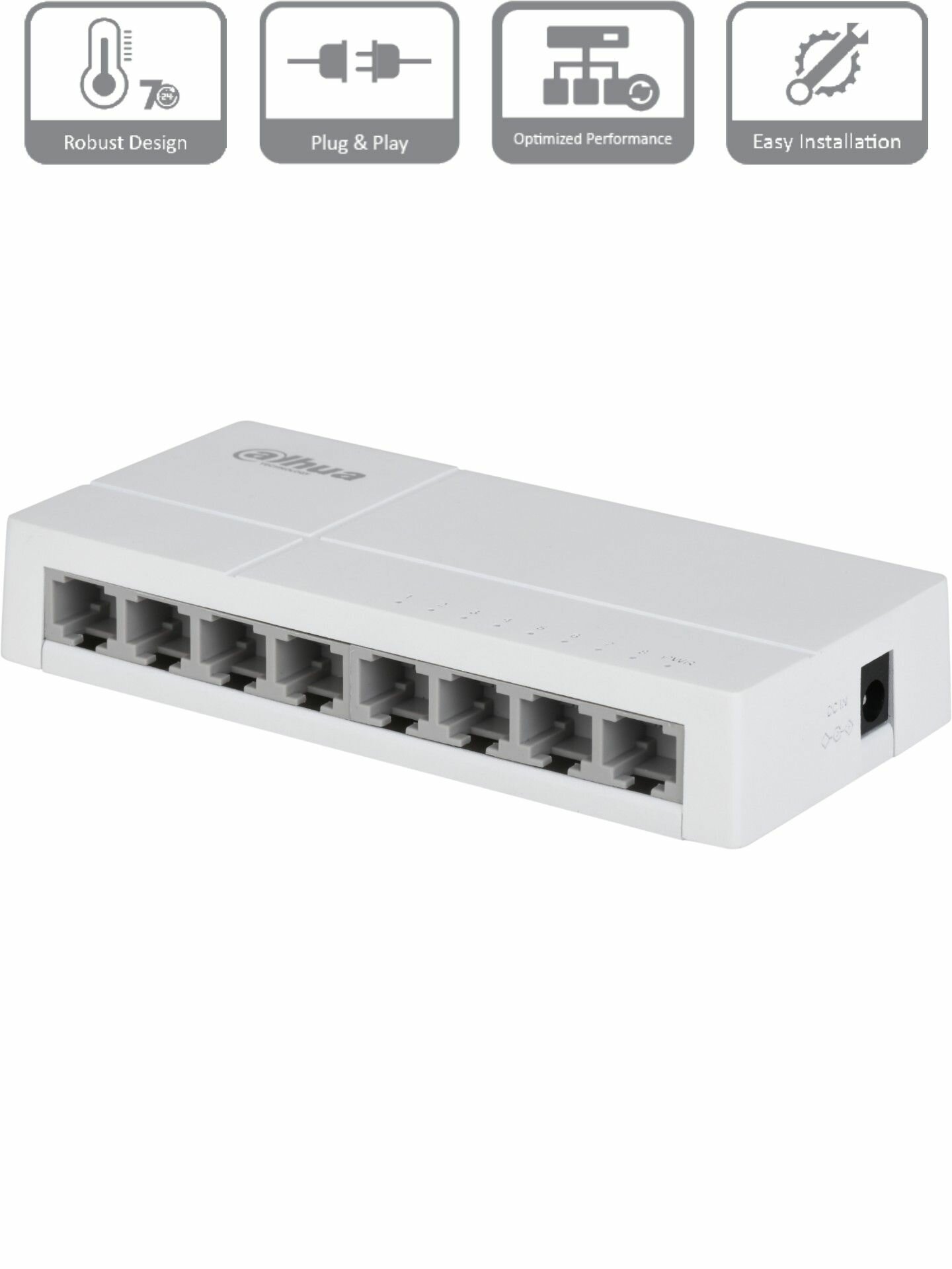 Dahua DH-SF1008L - коммутатор сетевой 8 портовый неуправляемый, 8x10/100 Base-T, коммутация 1.6 Гбит/с, MAC-таблица 2K