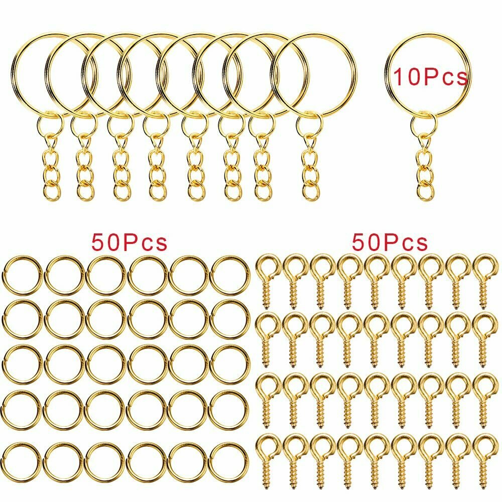 Фурнитура для брелков из золотистого металла, кольца с цепочкой и соединительными элементами, набор из 10 комплектов для ручного творчества, прочная основа для ключей и аксессуаров
