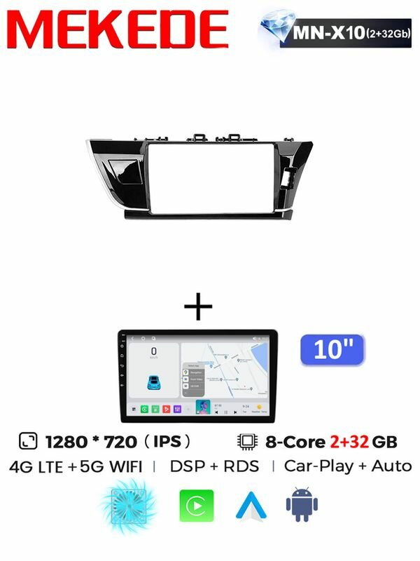 Магнитола 10.2" Mekede MN X10 Pro 2/32 Gb Toyota Corolla 11 2013-2017 (Middle East) Правый руль (B) carplay