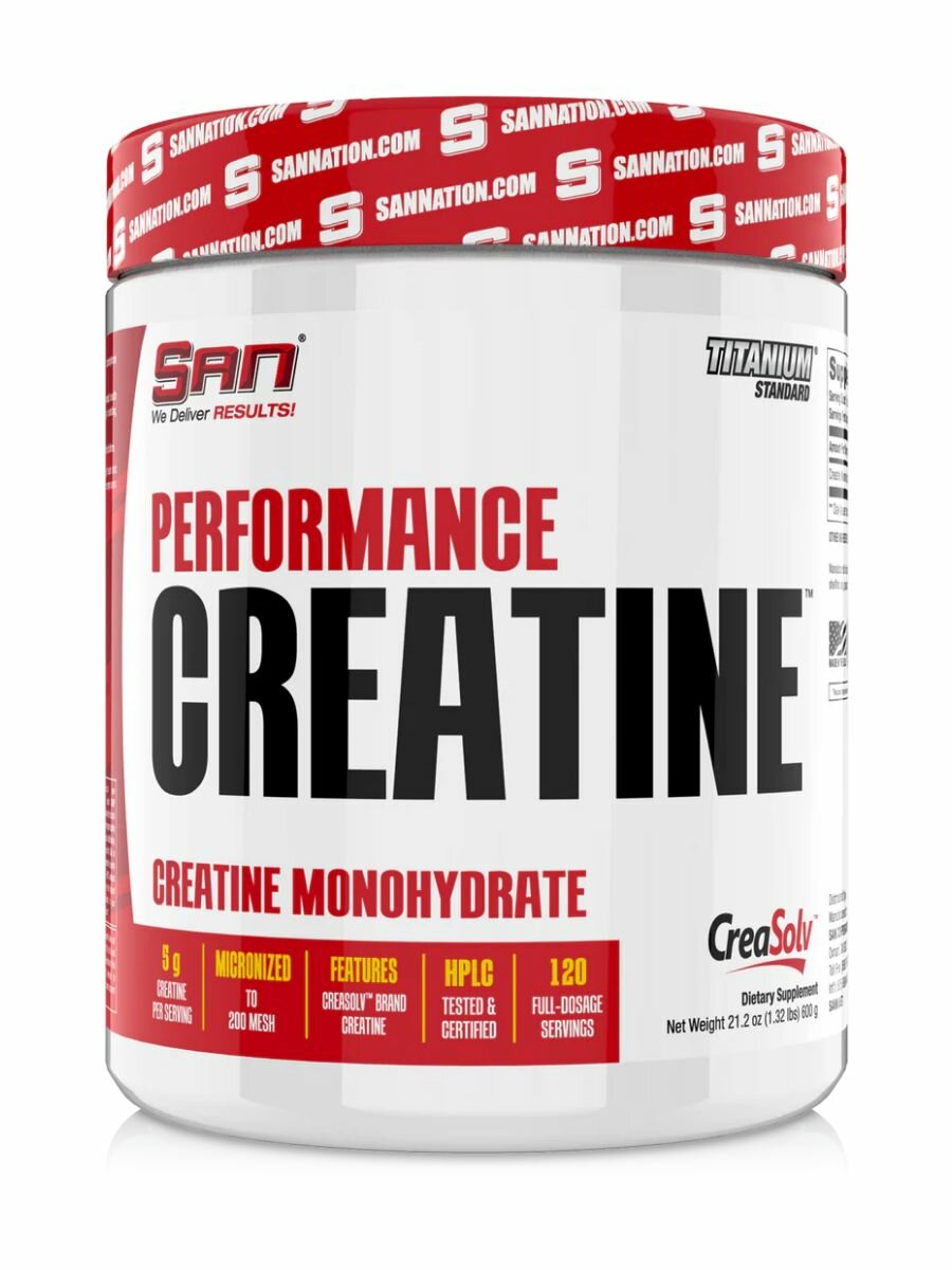SAN Performance Creatine, Креатин моногидрат (микронизированный), порошок 600г, Спортивное питание для набора мышечной массы и выносливости