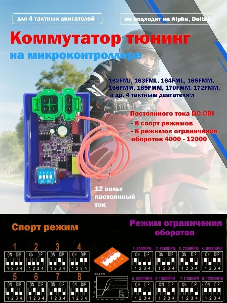 Коммутатор тюнинг DC постоянный ток - скругленный разъем - спорт режим, режим ограничения оборотов для мотоцикла с проводом