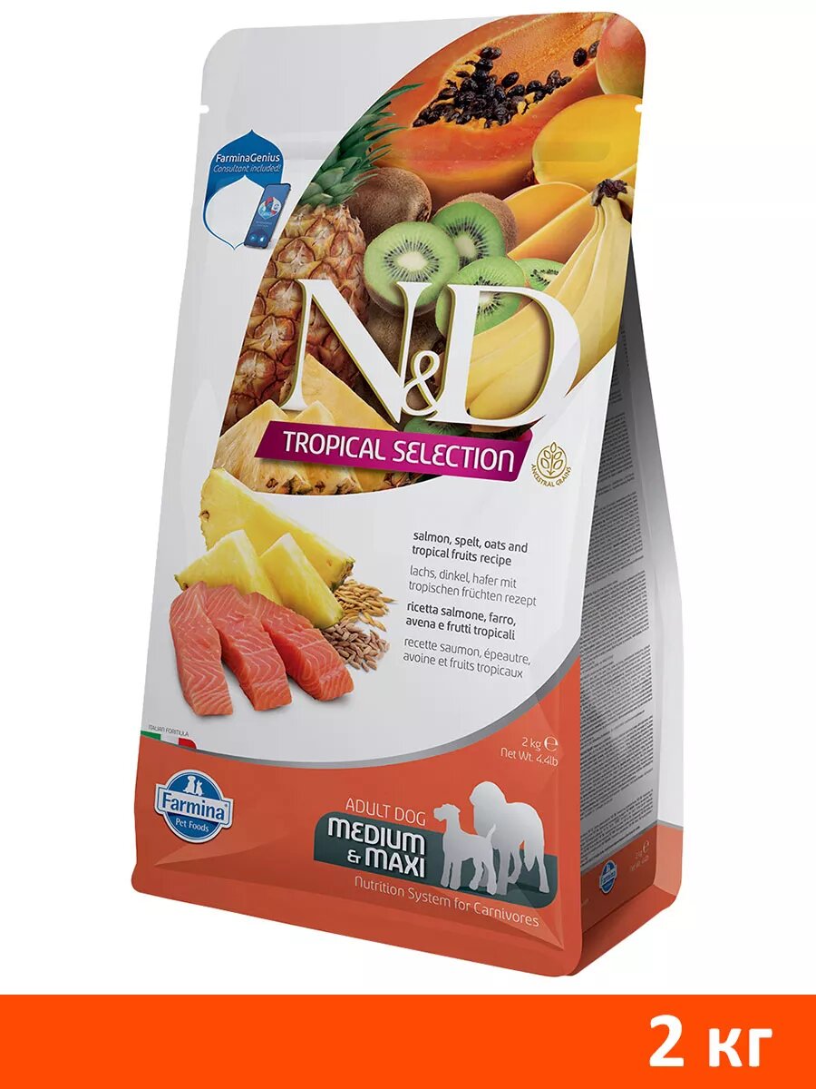Корм сухой Farmina Dog N&D Tropical Selection Adult Medium & Maxi Salmon для средних и крупных собак лосось, 2 кг
