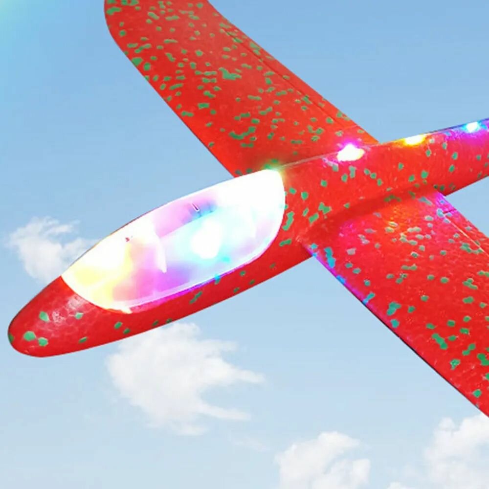 Метательный самолет светящийся, игрушка из пенопласта для улицы, планер пенопластовый с подстветкой 48 см синий
