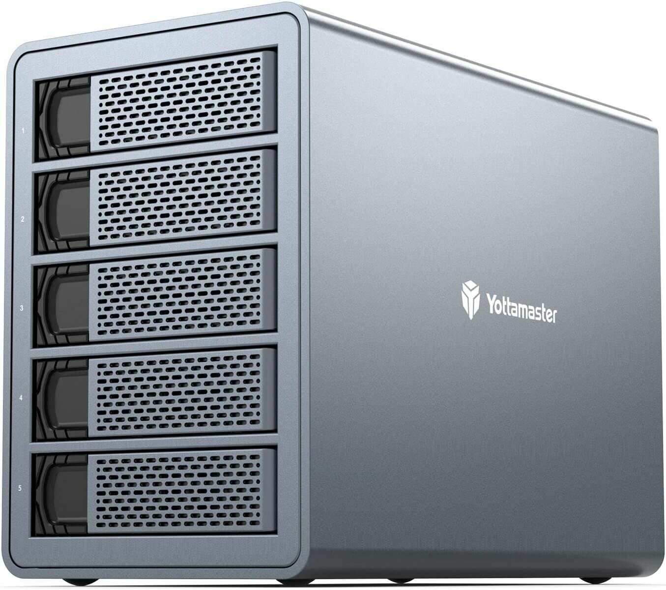 5 Bay 3,5"SATA HDD Док-станция Yottamaster FS5C3 для 2,5'/3,5' жесткий диск 5*18тб, Type-C до 10 Гбит/с охлаждающий вентилятор, Поддержка Daisy-chain, до 270тб расширение хранилища, Бездисковый