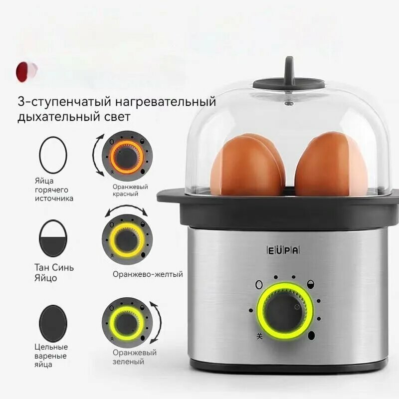 Яйцеварка электрическая на 4 яйца 350 Вт, автовыключение, металл, серебристая / Аппарат для приготовления яиц пашот на пару