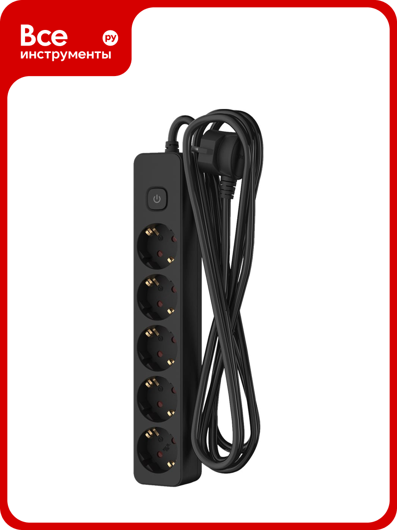 Сетевой, Фотон, удлинитель Фотон 16-35ЕS, 3м, 5 розеток, 16А, с выключателем, с заземлением, черный 22730, 3х1