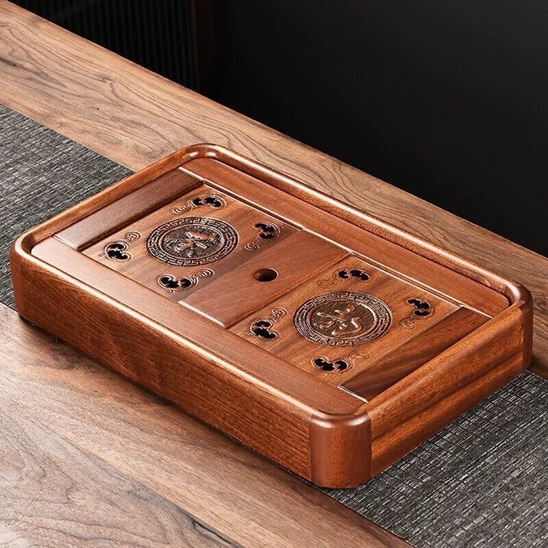 Поднос для чая из массива дерева для домашнего использования, из розового дерева, простой маленький чайный столик для