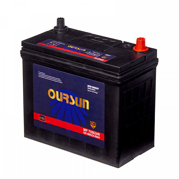 Аккумулятор автомобильный OURSUN JIS MF 70B24R 55Ah 480А (232x132x225) B24R 232x132x225