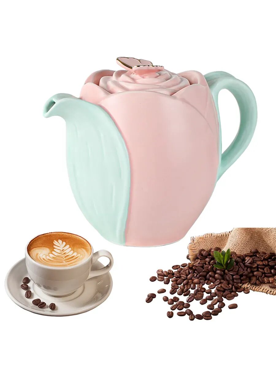 Кофейник керамический с тюльпанами для чая, кофе