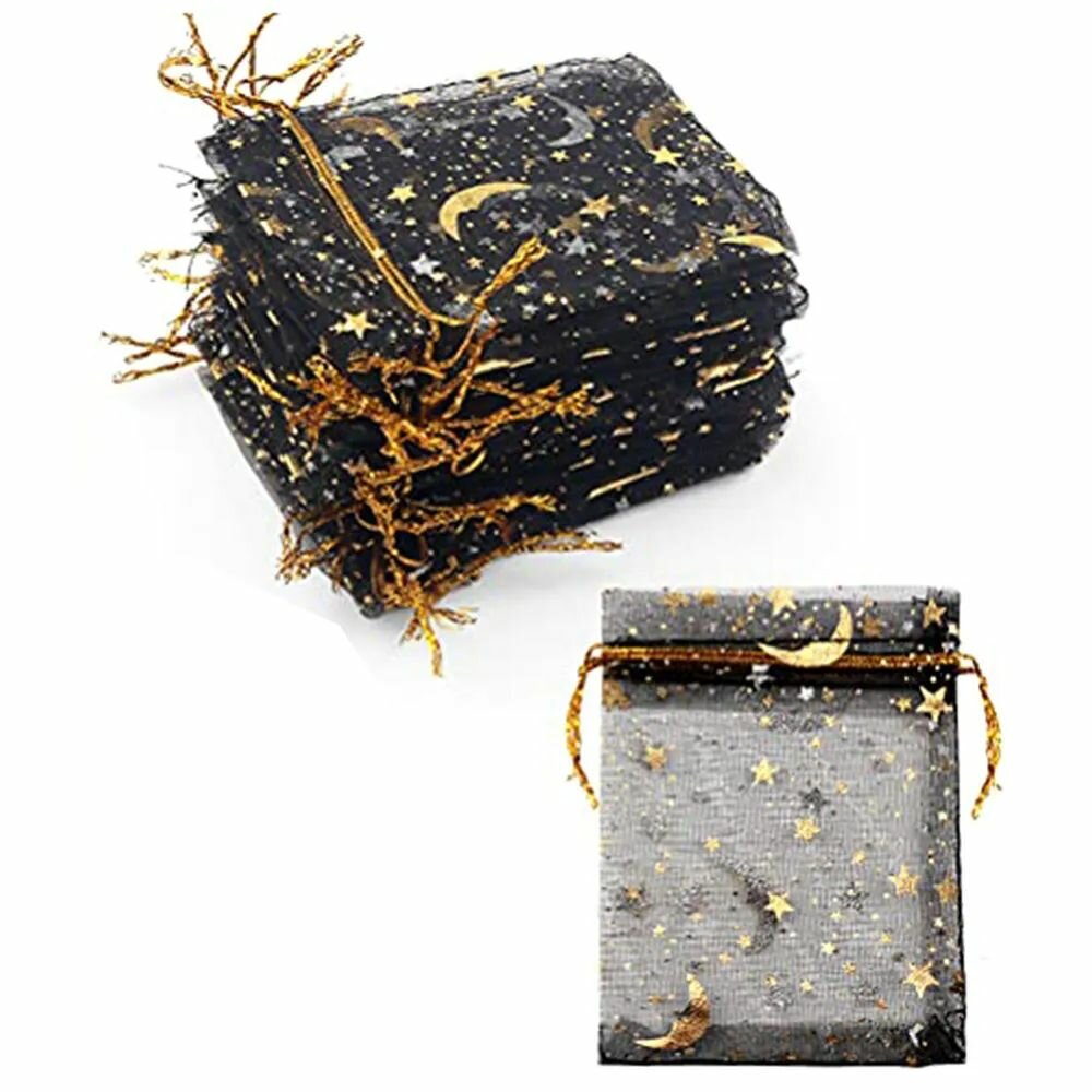 100 шт. Мешочки для конфет с ювелирными изделиями из органзы Moon ar, 2,7X3,5 дюйма, черные