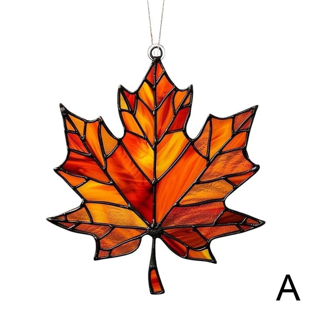 Винтажная акриловая подвеска Кленовый лист с витражным стеклом