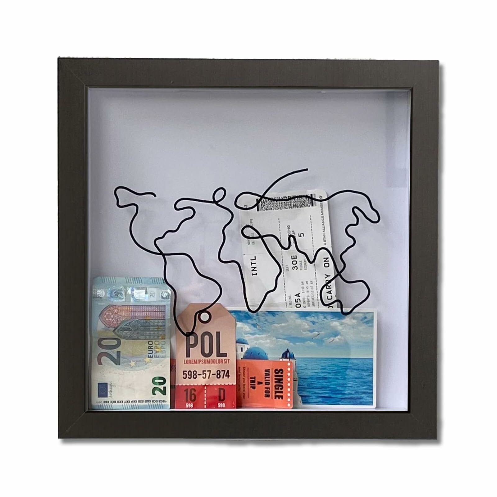 Yeria Journey - Теньевой ящик с слотом для билетов Memory Shadow Box, Дисплейный кейс для сувениров Travel Keepsake Display Case 12x12 дюймов с держателем для карт Map Holder