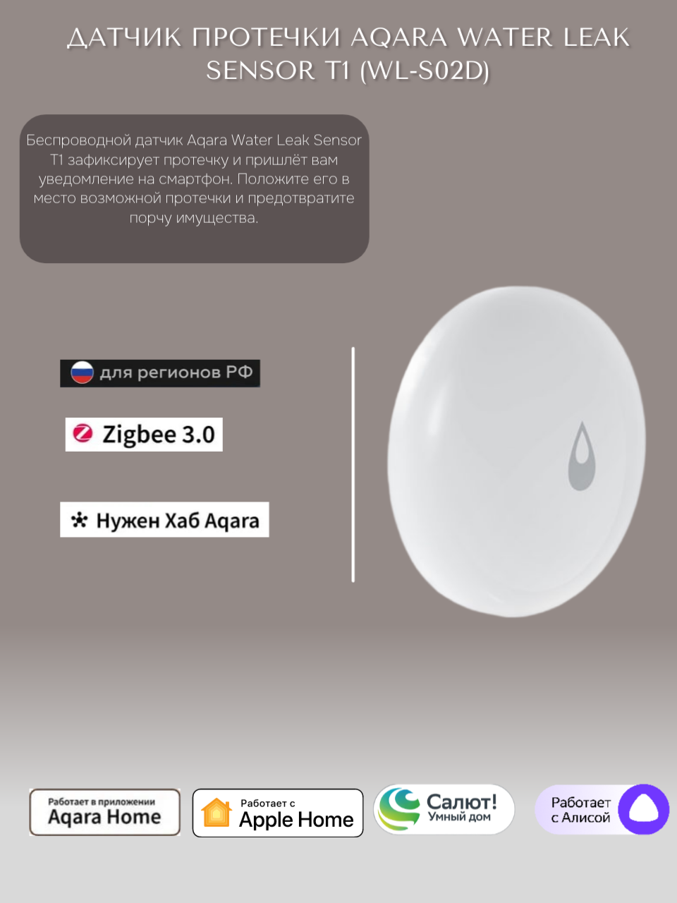 Датчик протечки Aqara Water Leak Sensor T1 (WL-S02D)