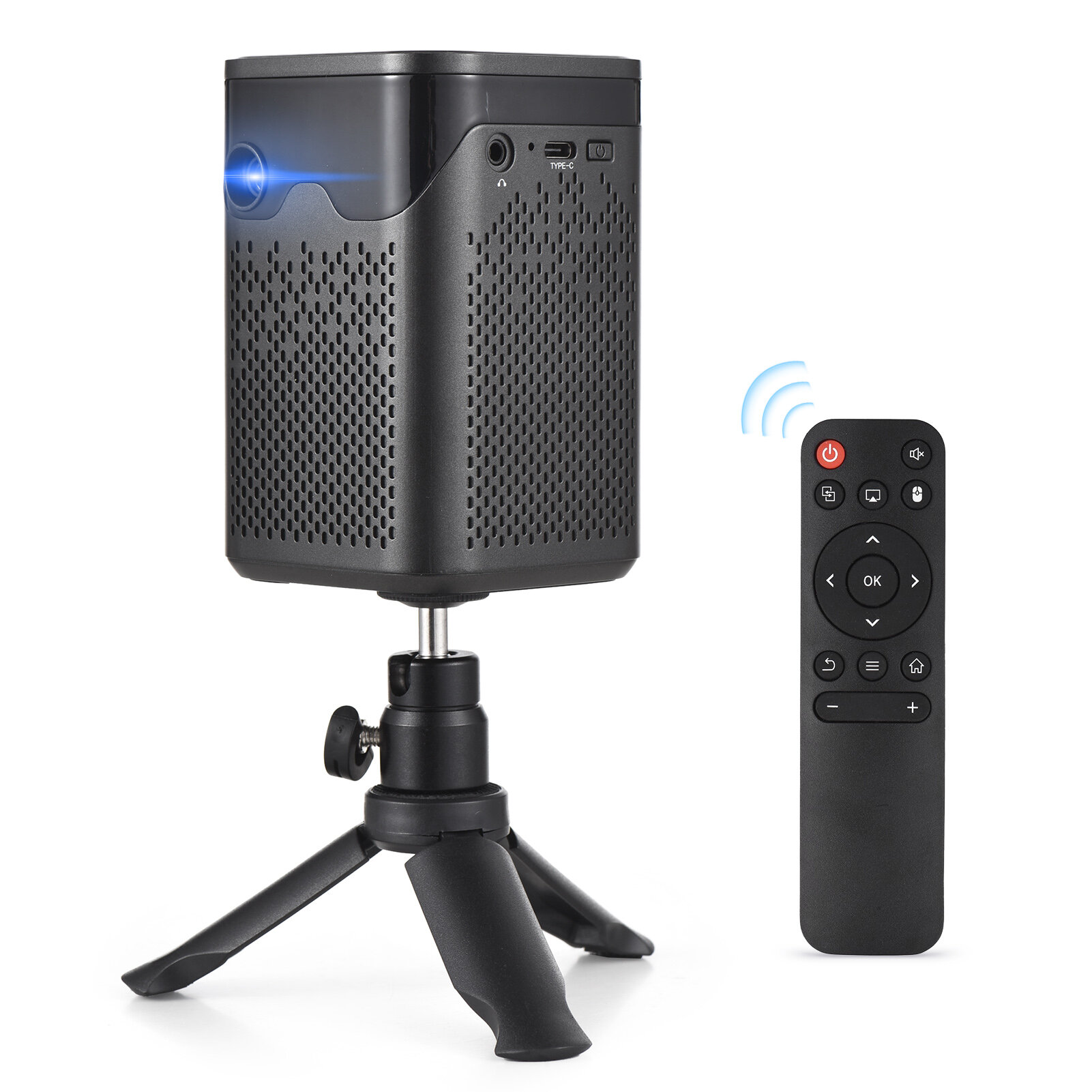 Мини-проектор с штативом 4K DPL беспроводной портативный с прожектором для фильмов 30000 часов срок службы лампы поддержка дисплея 100 дюймов встроенный динамик с пультом дистанционного управления для домашнего кинотеатра наружного медиаплеера