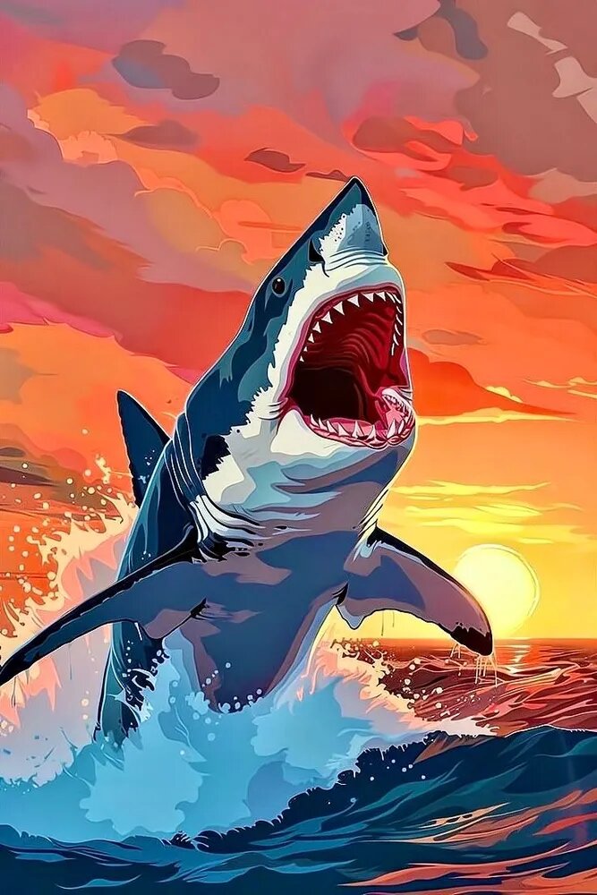 Алмазная Мозаика "Акула" 40X50 См Алмазная Вышивка / Картина Стразами Подарков / Украшения