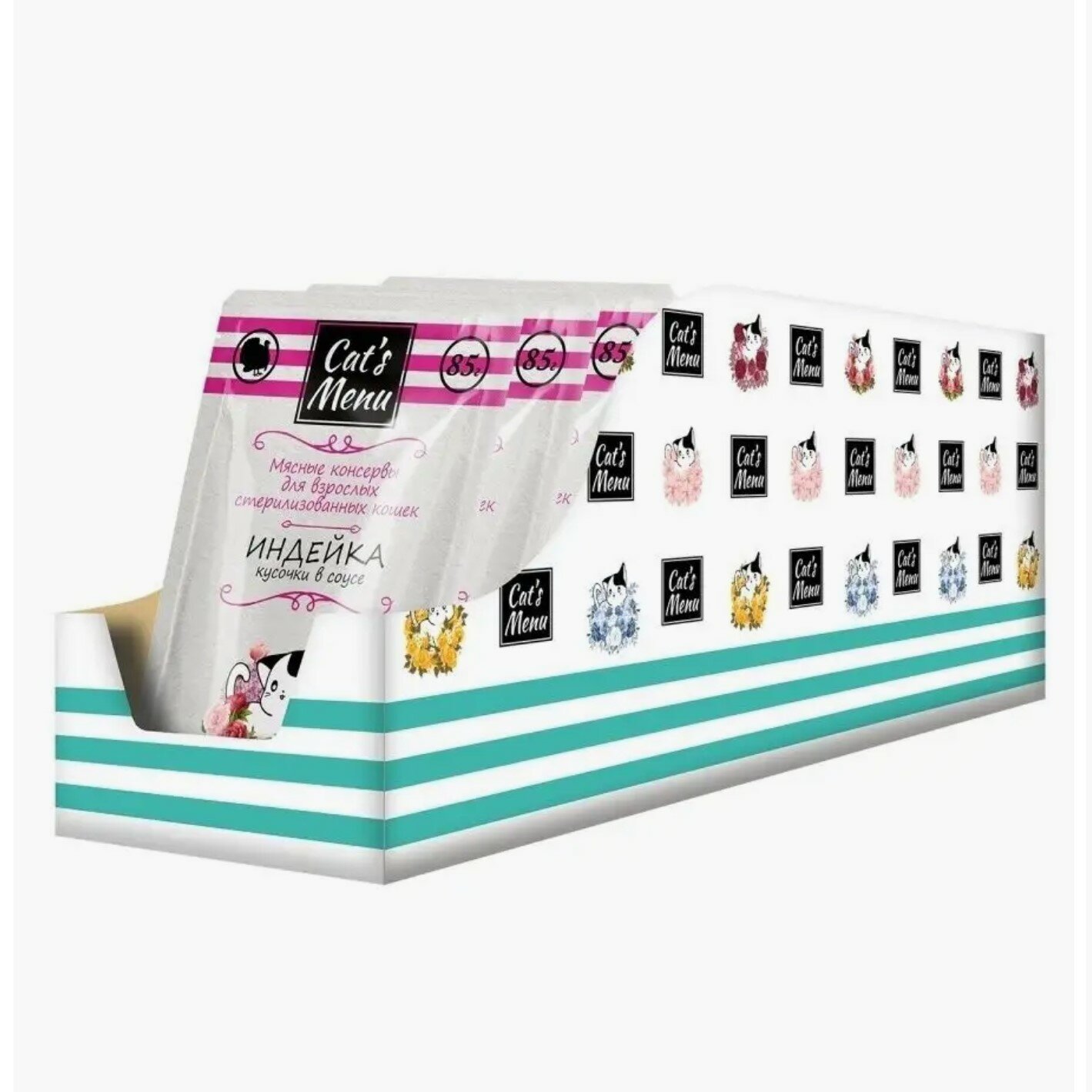Cat`s Menu пауч для взрослых стерилизованных кошек с индейкой кусочки в соусе 85г*32шт