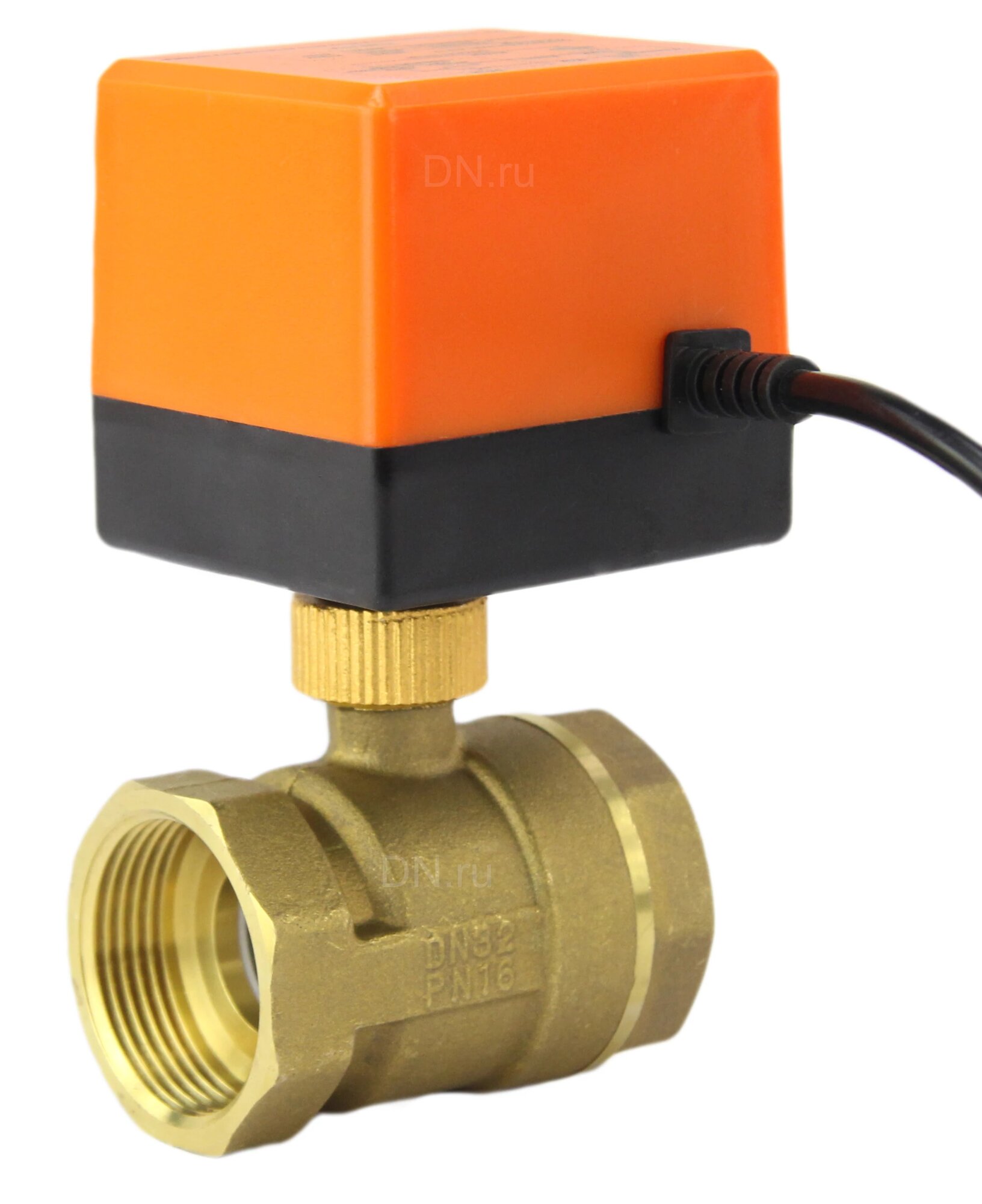 Кран шаровой DN.ru RP. BRASS.120. MM.032 1 1/4" Ду32 Ру16 стандартнопроходной двухходовой, латунь, внутренняя резьба, уплотнение - нитриловый каучук + PTFE, раб. темп. до 120°С, с электроприводом 24VDC без концевых выключателей