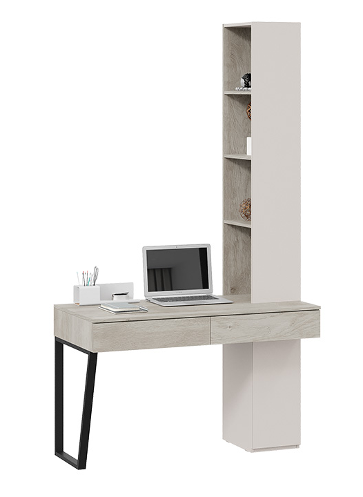 Стол письменный со шкафом комбинированным Порто Кашемир матовый, Баттл Рок, Кашемир сатин