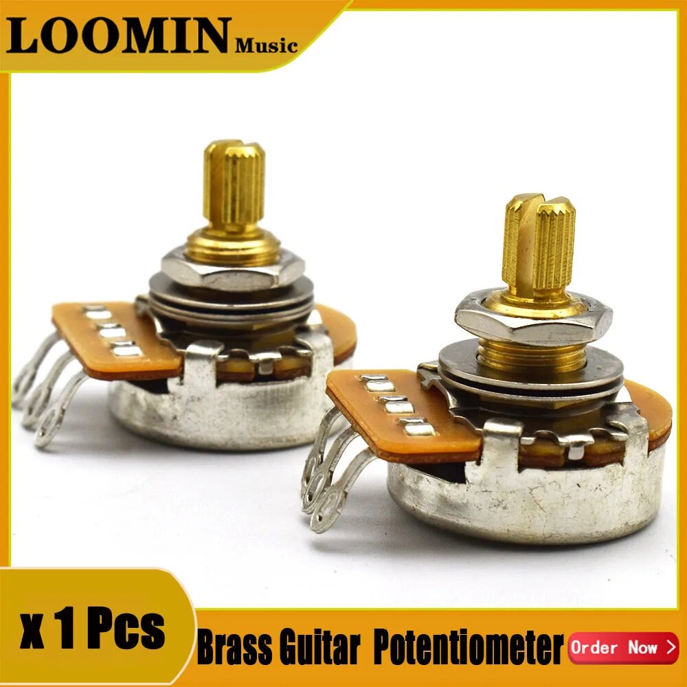 1 шт, 18 мм, латунные потенциометры с длинным разделенным валом, горшки 250K, 500K, вариант для электрогитары и бас-гитары, объемные детали 18mm 24t B500K