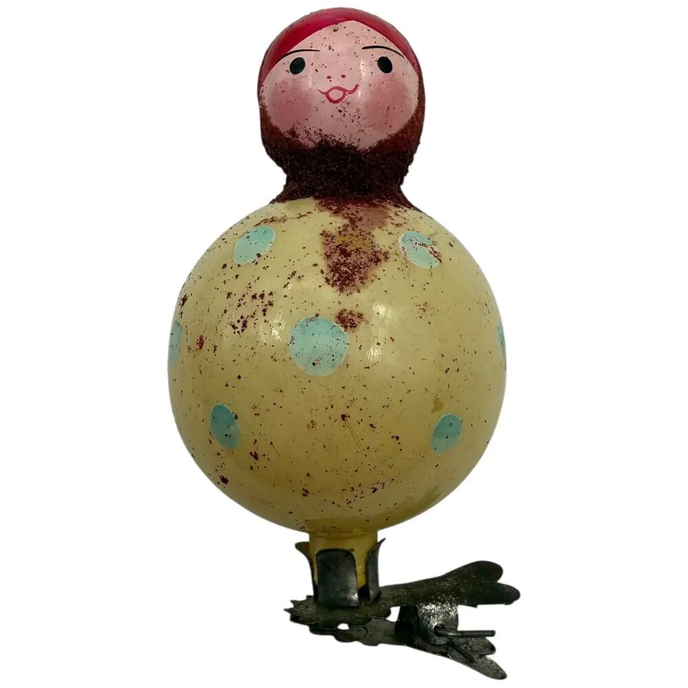 Игрушка ёлочная "Неваляшка" на прищепке, 10 см, 1950-1960 гг, СССР