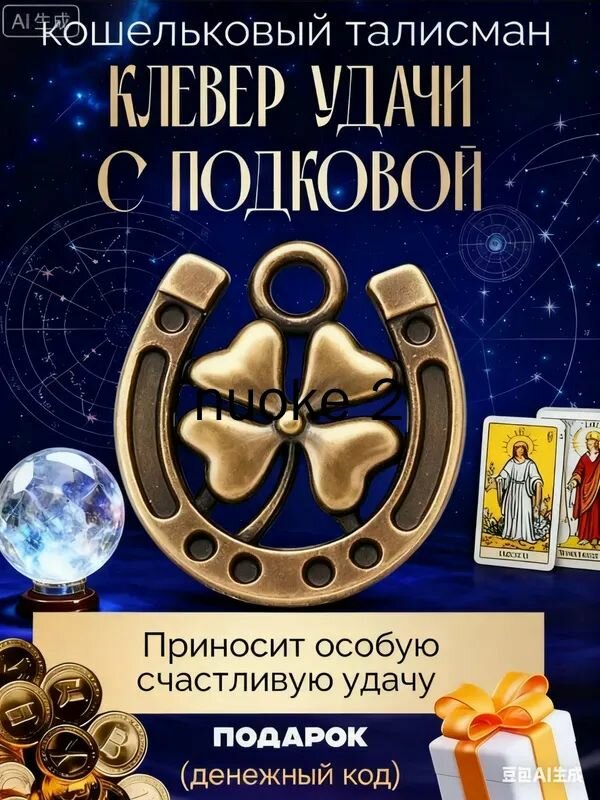 Кошельковый талисман Клевер Удачи с Подковой