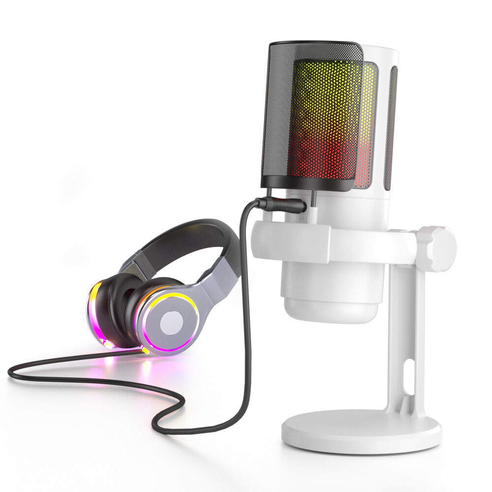 GAM-ME6P USB игровая микрофон с RGB подсветкой, капсулой конденсаторного типа и защитным фильтром - Белый