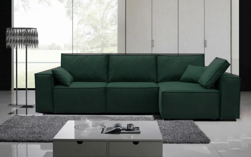 POOH Диван-кровать угловой Лофт(Норд ) velour Forest, 292х156х88см еврокнижка Правый