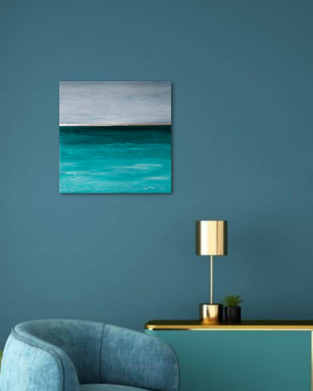 Бирюзовый абстрактный пейзаж маслом. Картина ручной работы.