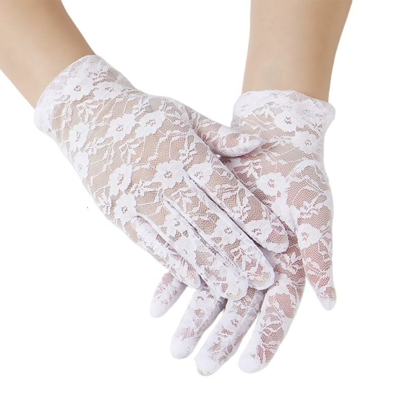 Длинные кружевные перчатки-22 см белого цвета