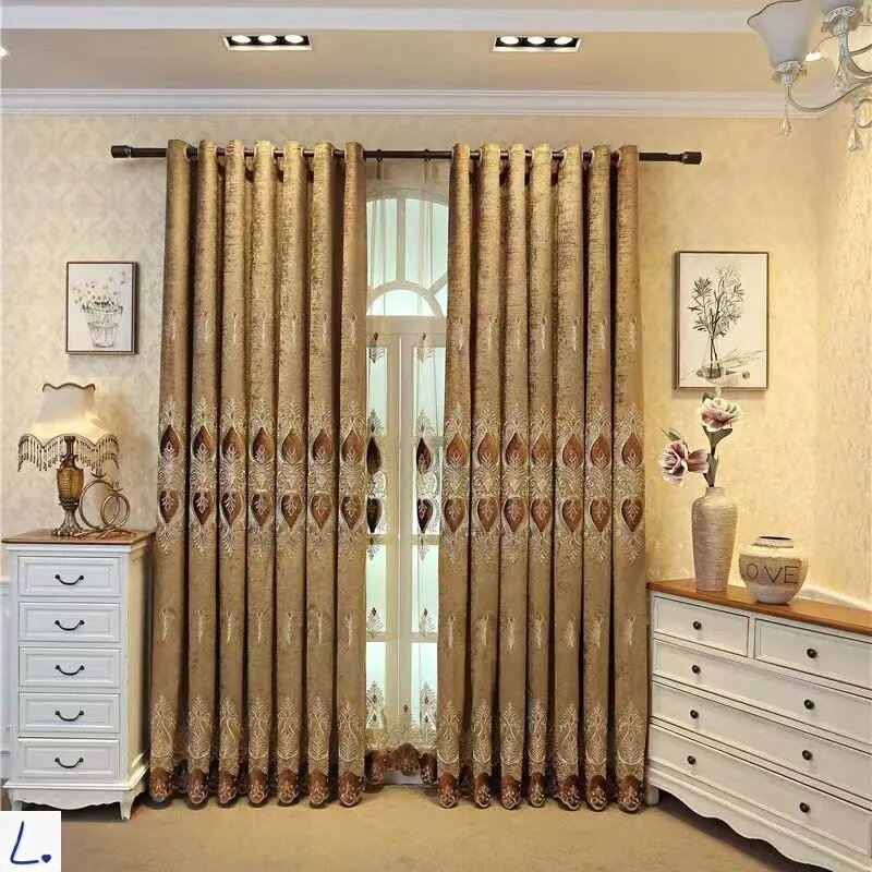 Штора гардина 100х270 см крепление Люверсы коричневый