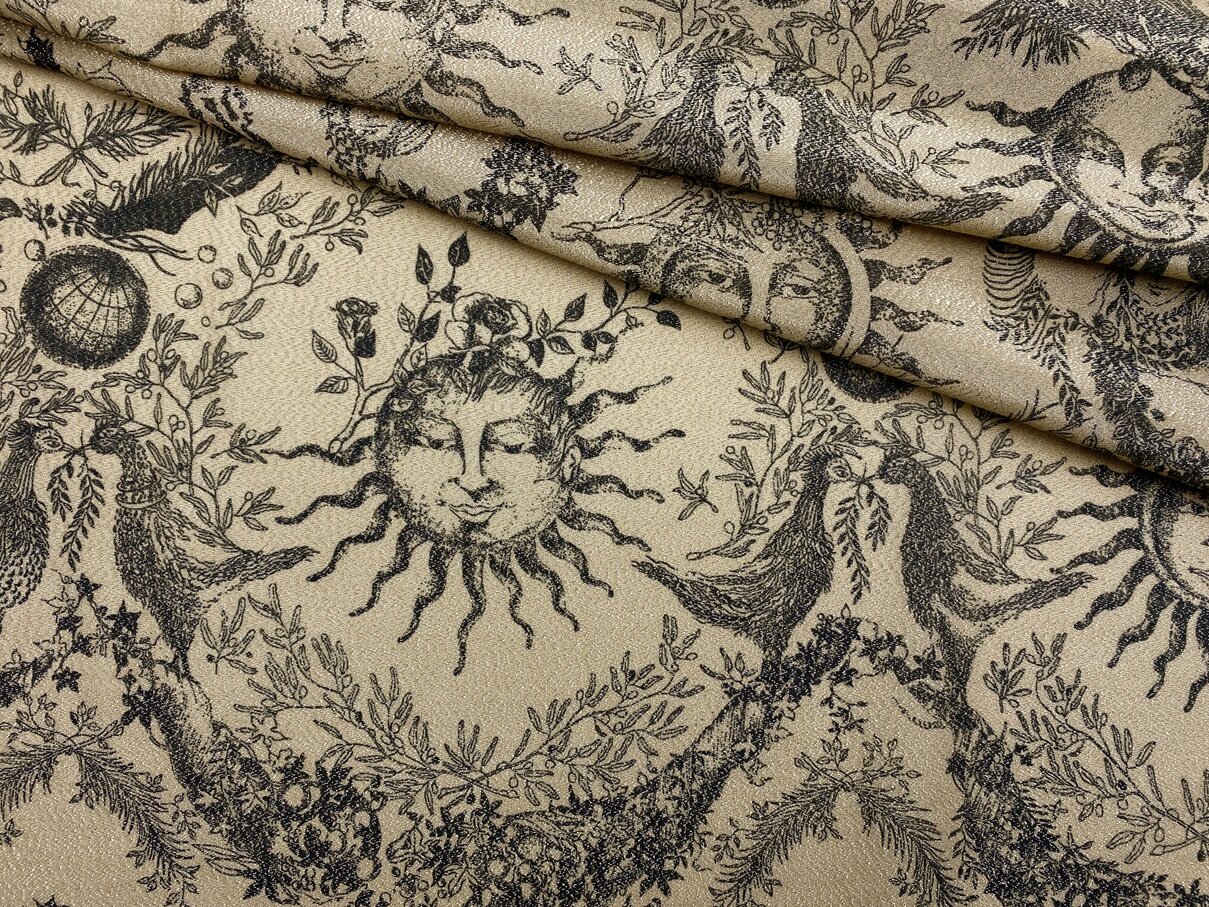 Ткань Муслин бежевого цвета с принтом солнце 14448