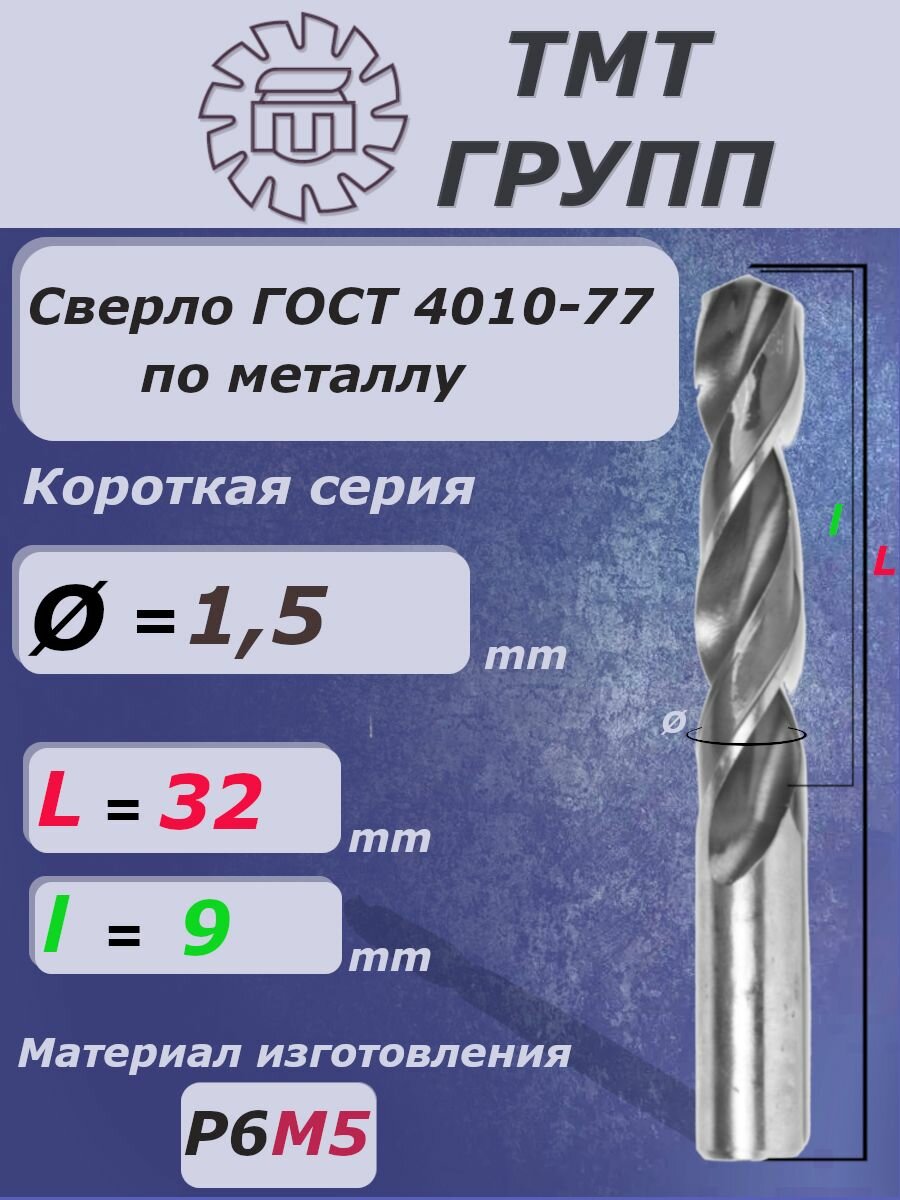 Сверло по металлу ц/х 1.5мм. короткое А1 Р6М5