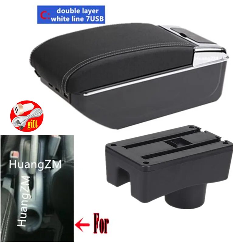 Подлокотник для Hyundai Accent Tagaz 2, автомобильный подлокотник, центральный ящик для хранения с USB, автомобильные аксессуары C white line 7USB