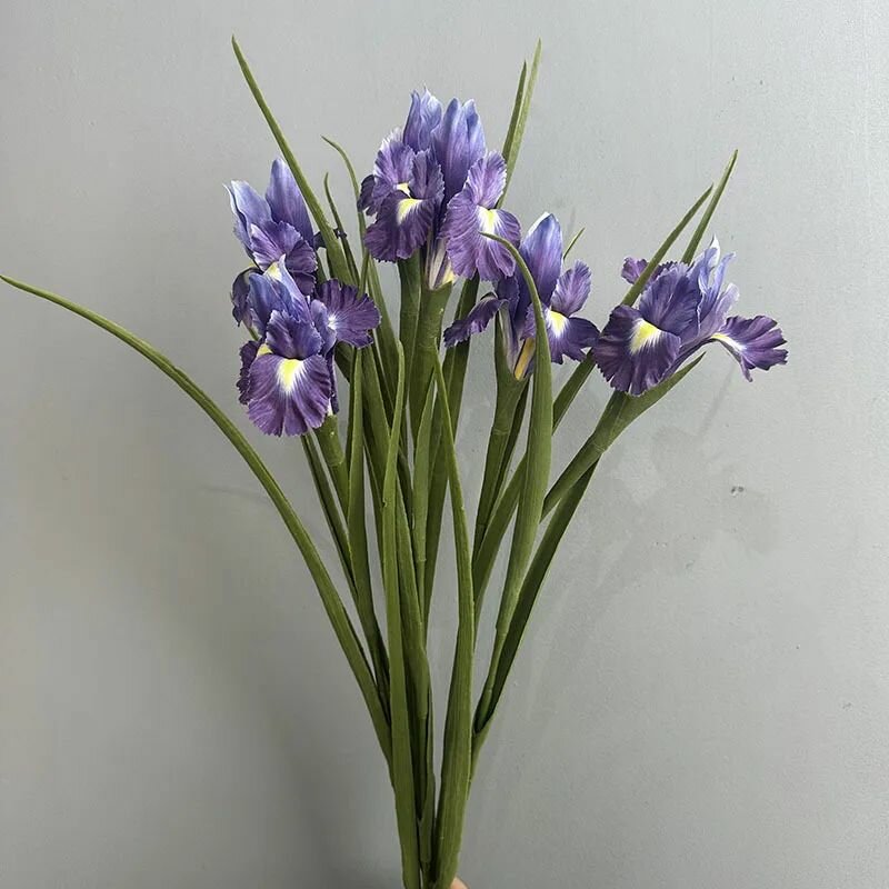 Искусственные цветы премиум весенние для декора Ирис 3 ветки силиконовые фиолетовые 70 см