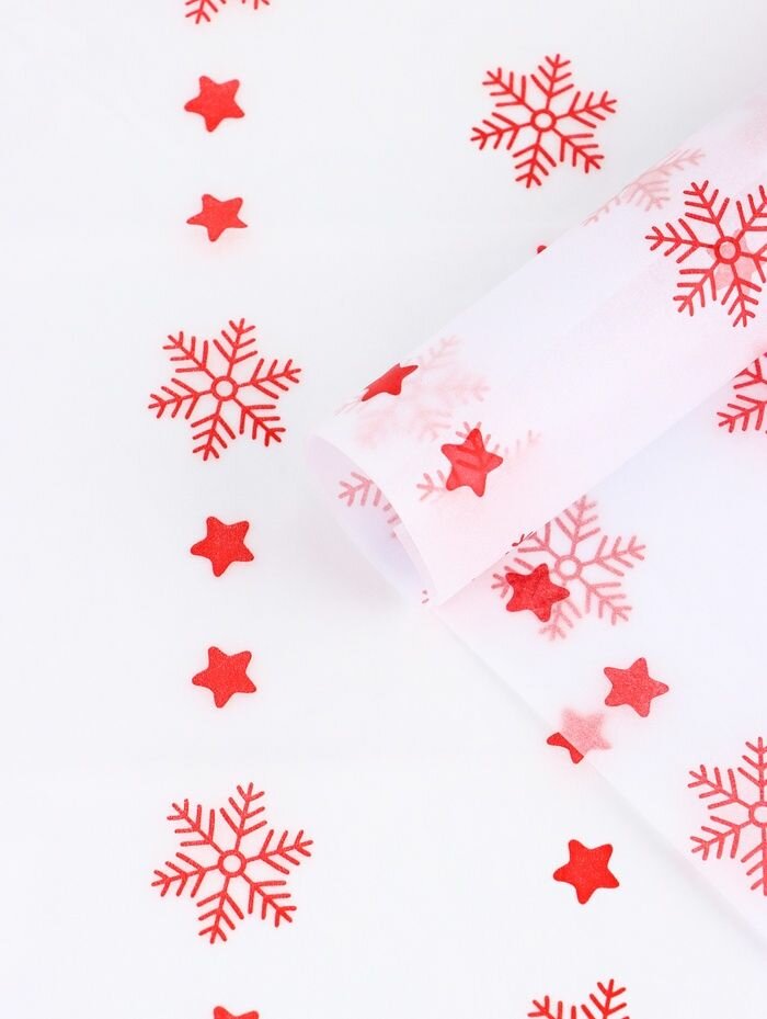 Бумага новогодняя упаковочная тишью Снежинки со звездами , 50 66 см