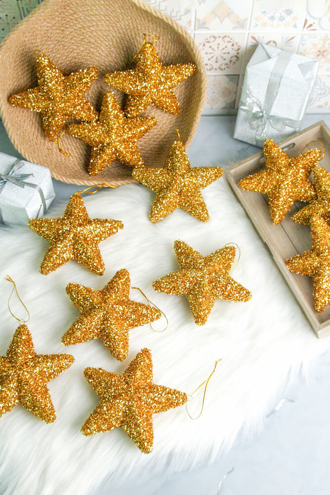 Набор ёлочных украшений звёзды 'снежный праздник', пенополистирол, золотой, 15 см, 12 шт, Edelman 1162489-набор