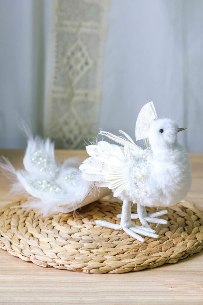 Декоративная фигура сверкающий павлин, перо, белый, 40 см, Kaemingk 728689