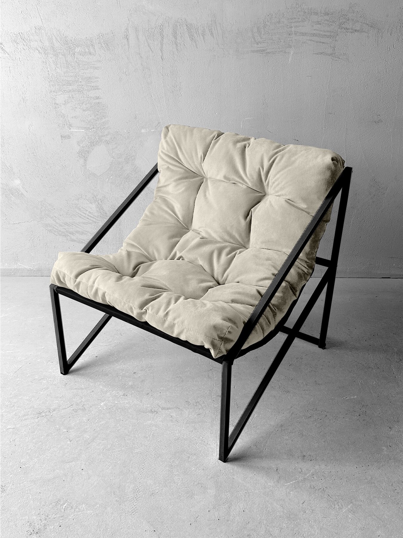 Кресло в стиле лофт Лофтовик Слэш + Белый велюр